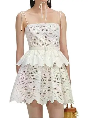 SELF-PORTRAIT Cotton Mini Dress - White