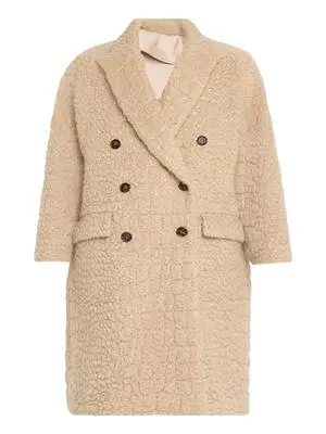 Brunello Cucinelli Crocco-effect Mohair Double-breasted Overcoat - Camel