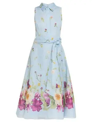 Rickie Freeman For Teri Jon Floral-print Midi Shirtdress - Lgt Blu Mu