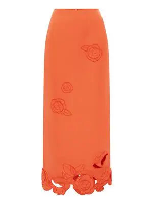 LEO LIN Kyra Appliquéd Maxi Skirt Orange