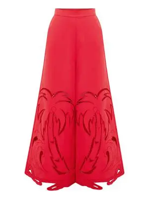 LEO LIN Theodora Appliquéd Wide-leg Pants - Red