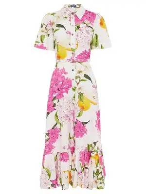 LEO LIN Becca Linen-blend Midi Dress - Floral