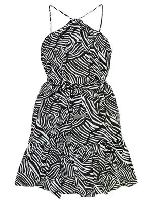 Michael Kors Zebra-print Belted Mini Dress - Black