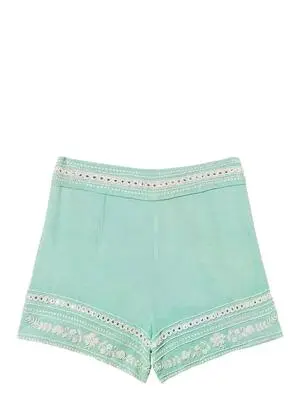 TWINSET Embroidered High-waisted Shorts - Green