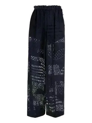 Fendi Embroidered Wide-leg Trousers - Blue