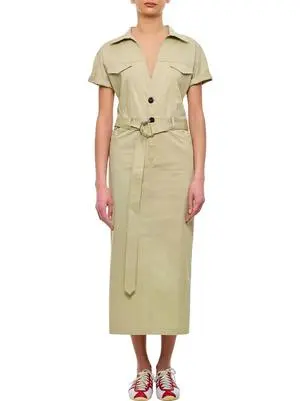 HALFBOY Button-up Belted Midi Shirt Dress - Neutrals