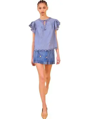 Ulla Johnson Effie Flutter Sleeve Top - Chambray