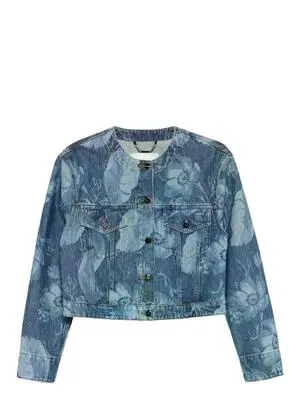 Fendi Printed Denim Cropped Jacket - Blue