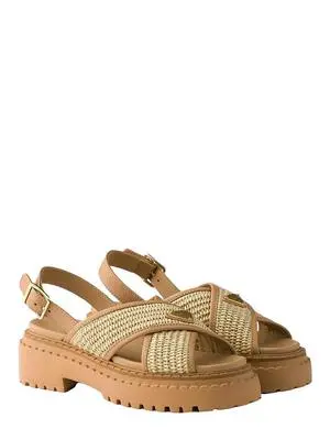 Prada Crochet And Leather Sandals - Brown