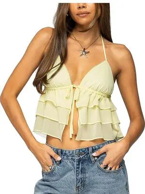 EDIKTED Zephi Split Front Ruffled Top - Yellow