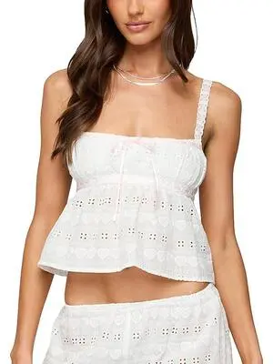 EDIKTED Eyelet Babydoll Top - White