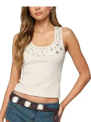 EDIKTED Beach Babe Scoop Tank Top - Beige