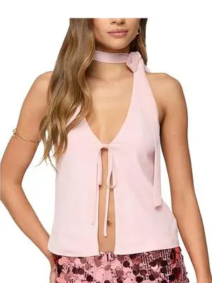 EDIKTED Riviere Split Front Halter Top - Pink