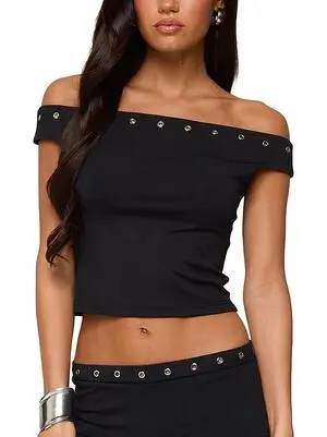 EDIKTED Neriah Grommet Off-shoulder Top - Black