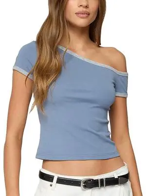 EDIKTED Lorna Contrast Off-shoulder Top - Blue