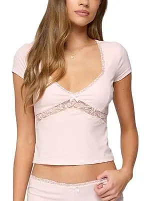 EDIKTED Arcadia Lacey V-neck Top - Light Pink
