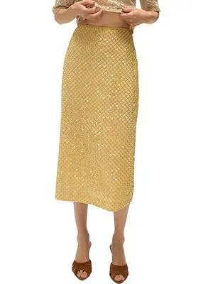 Veronica Beard Allora Embellished Midi Skirt - Chamomile