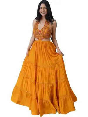 RAAS Neale Embroidered Tiered Gown - Yellow
