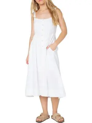 Roxy Brisa Cotton Midi Dress - Snow White Solid