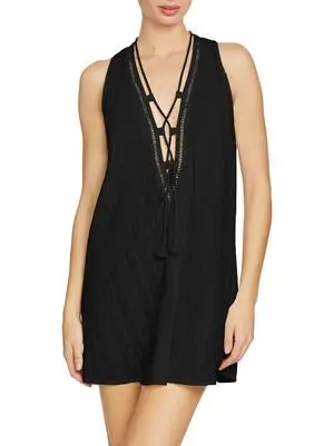 Robin Piccone Lace-up Cover-up Tunic - Black