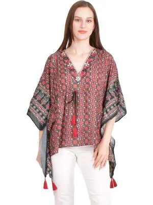 RAAS Yana Embroidered Ajrakh Kaftan Top - Maroon