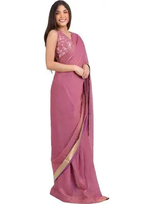 RAAS Rhosyn Brocade Shimmer Saree - Pink