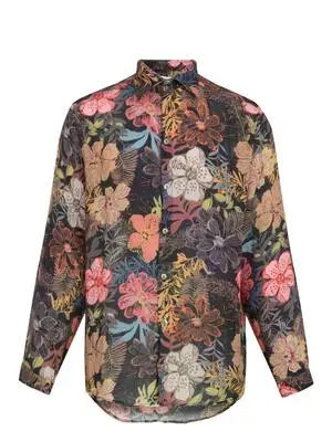 AMIR SLAMA Floral-print Button-up Shirt - Black