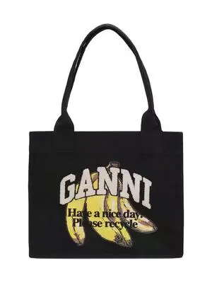 GANNI Cotton Shoulder Bag - Black