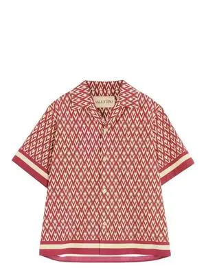 Valentino Garavani Cotton Popeline Bowling Shirt With Toute La V Print Red