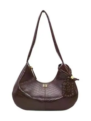GANNI Medium Croc-embossed Shoulder Bag - Brown