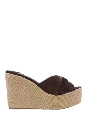 JIMMY CHOO 100mm Leda Wedge Sandals - Brown