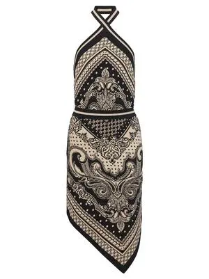 BALMAIN A-Line Monogram Jacquard Halterneck Dress