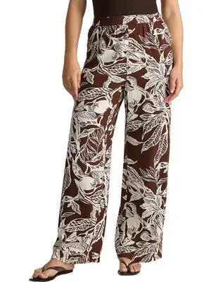 LANDS' END High Rise Wide Leg Pants - Bark/vanilla Etched Leaves