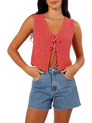 PETAL & PUP Tie Front Sleeveless Knit Top - Red
