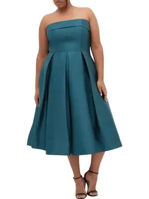 City Chic Tiffany Strapless Fit & Flare Dress - Deep Teal