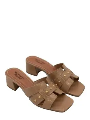 BOTTERO Studded Leather Slide Sandal - Bege