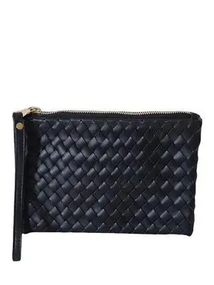 THE ARTISAN & COMPANY Woven Leather Flat Zip Pouch - Black