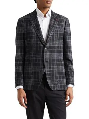 Isaia Window Plaid Wool Sport Coat - Black 990