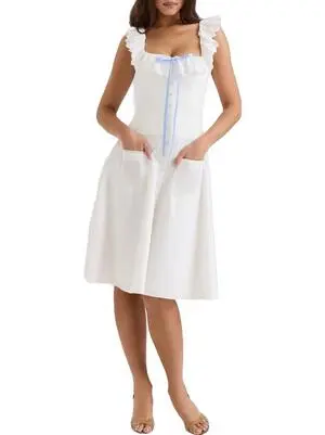 House Of Cb Lace Trim Corset Midi Dress - Cloud Dancer