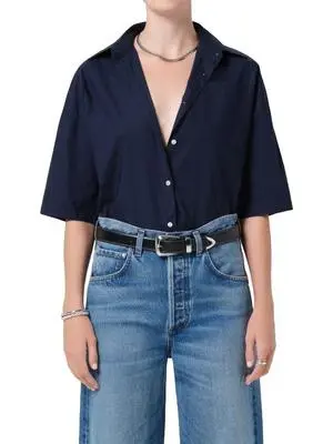 Citizens Of Humanity Frances Cape Cropped Button-up Shirt - Navy