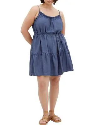 City Chic Sleeveless Tiered Denim Dress - Dark Wash