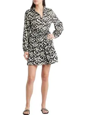 NATION LTD Sabreena Print Tie Waist Long Sleeve Organic Cotton Shirt Dress