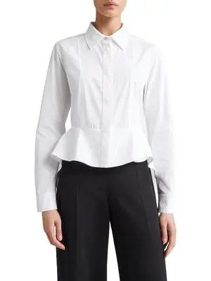 Max Mara Gamma Stretch Cotton Peplum Shirt - Optical White