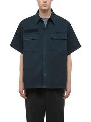 Helmut Lang Gd Uniform Short Sleeve Stretch Twill Button Up Shirt - Pine
