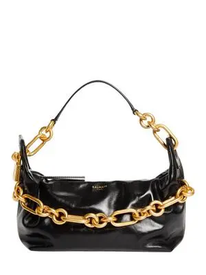 Balmain Medium Leather Hobo Bag - Black