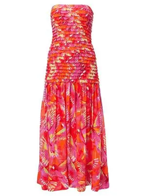 Farm Rio Flying Birds Ruched Maxi Dress - Orange