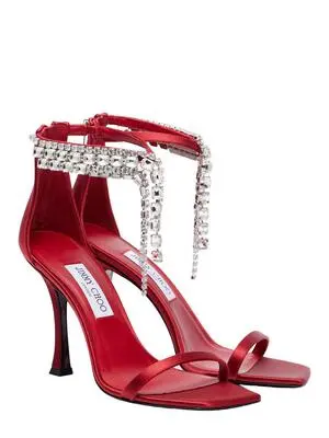 JIMMY CHOO Verity 100 Embellished Satin Sandals - Red