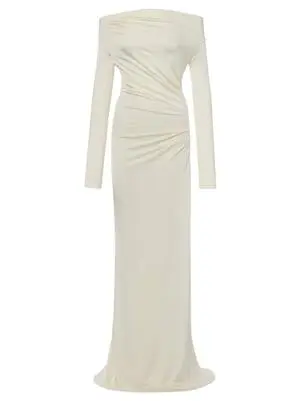 Victoria Beckham Draped Off-shoulder Jersey Gown - White
