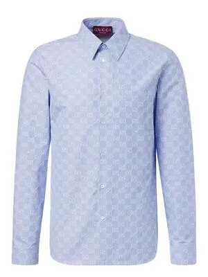 Gucci Gg Cotton And Silk Jacquard Shirt - Blue