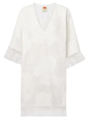 Farm Rio Embroidered Cotton-blend Minidress - White